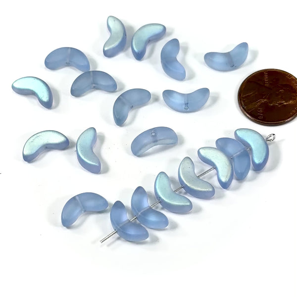 Czech Pressed Druk Moon Shape Glass Beads with Center Hole 13x5mm Blue ...