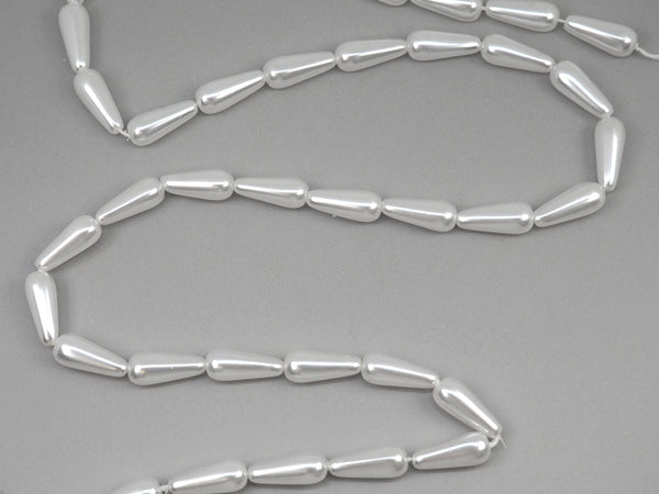 Czech Skinny Pear Shaped Glass Pearls 14x6mm Bridal Off-White Imitatio ...